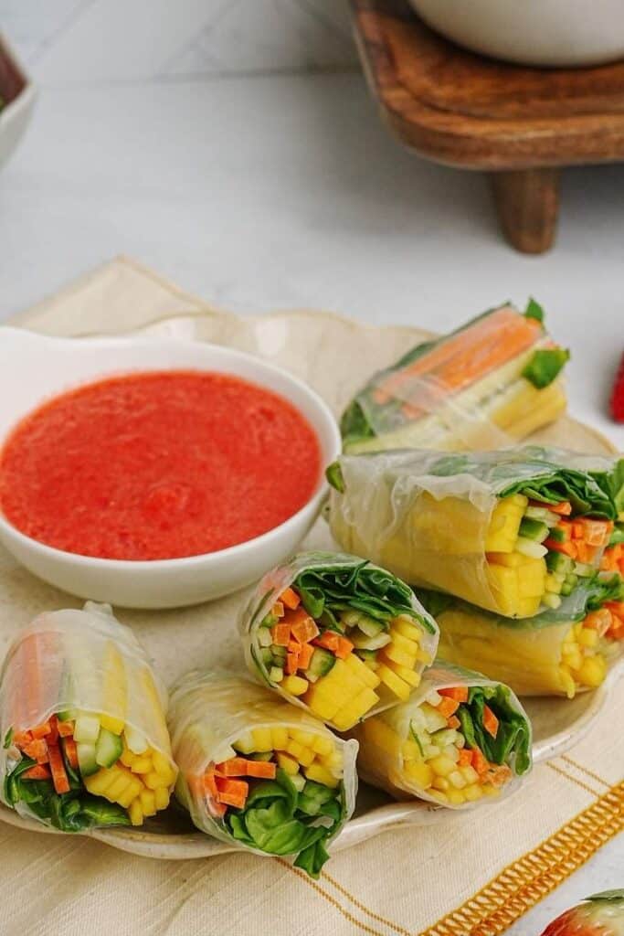 Mango Veggie Spring Rolls with Strawberry Dip