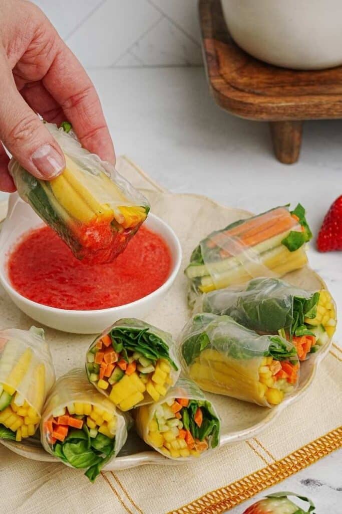 Mango Veggie Spring Rolls with Strawberry Dip