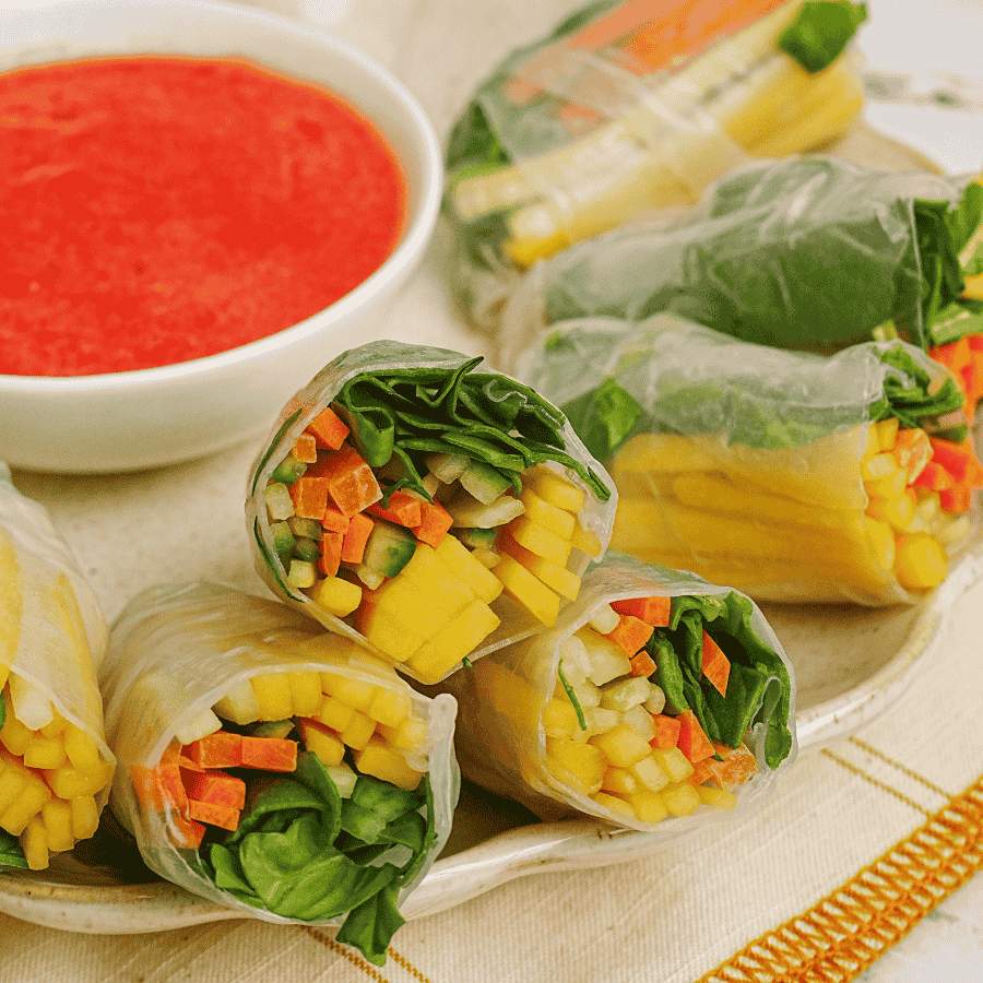 Mango Veggie Spring Rolls with Strawberry Dip